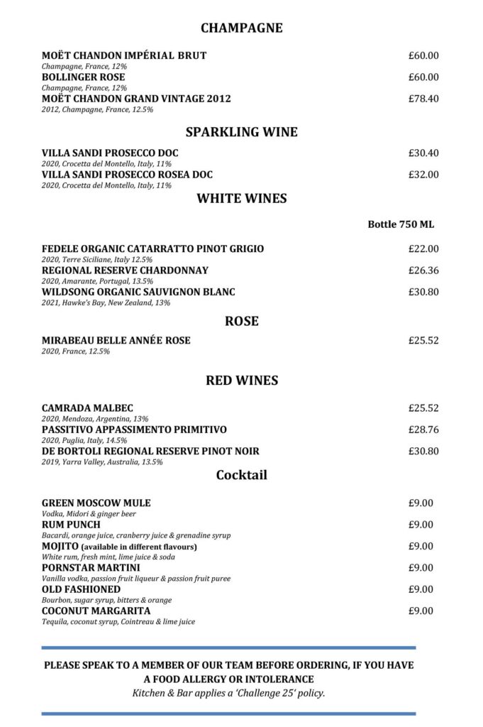 SAMPLE MENUS – Heathrow Events